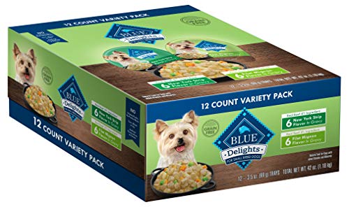 Blue Buffalo Delights Natural Adult Small Breed Wet Dog Food Cups Variety Pack, in Hearty Gravy, Filet Mignon & New York Strip 3.5-oz Cups (12 count - 6 of each Flavor)