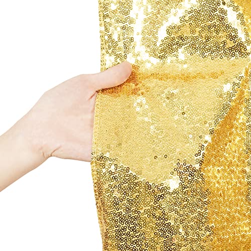 Poise3EHome 4Ft x 7Ft Gold Sequin Backdrop Curtain, Glitter Thick Satin Background Drapes, Sparkly Opaque Photography Curtain, Sequence Xmas Thanksgiving Backdrop for Wedding Party Holiday Decor