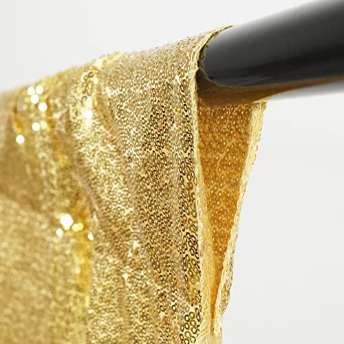 Poise3EHome 4Ft x 7Ft Gold Sequin Backdrop Curtain, Glitter Thick Satin Background Drapes, Sparkly Opaque Photography Curtain, Sequence Xmas Thanksgiving Backdrop for Wedding Party Holiday Decor