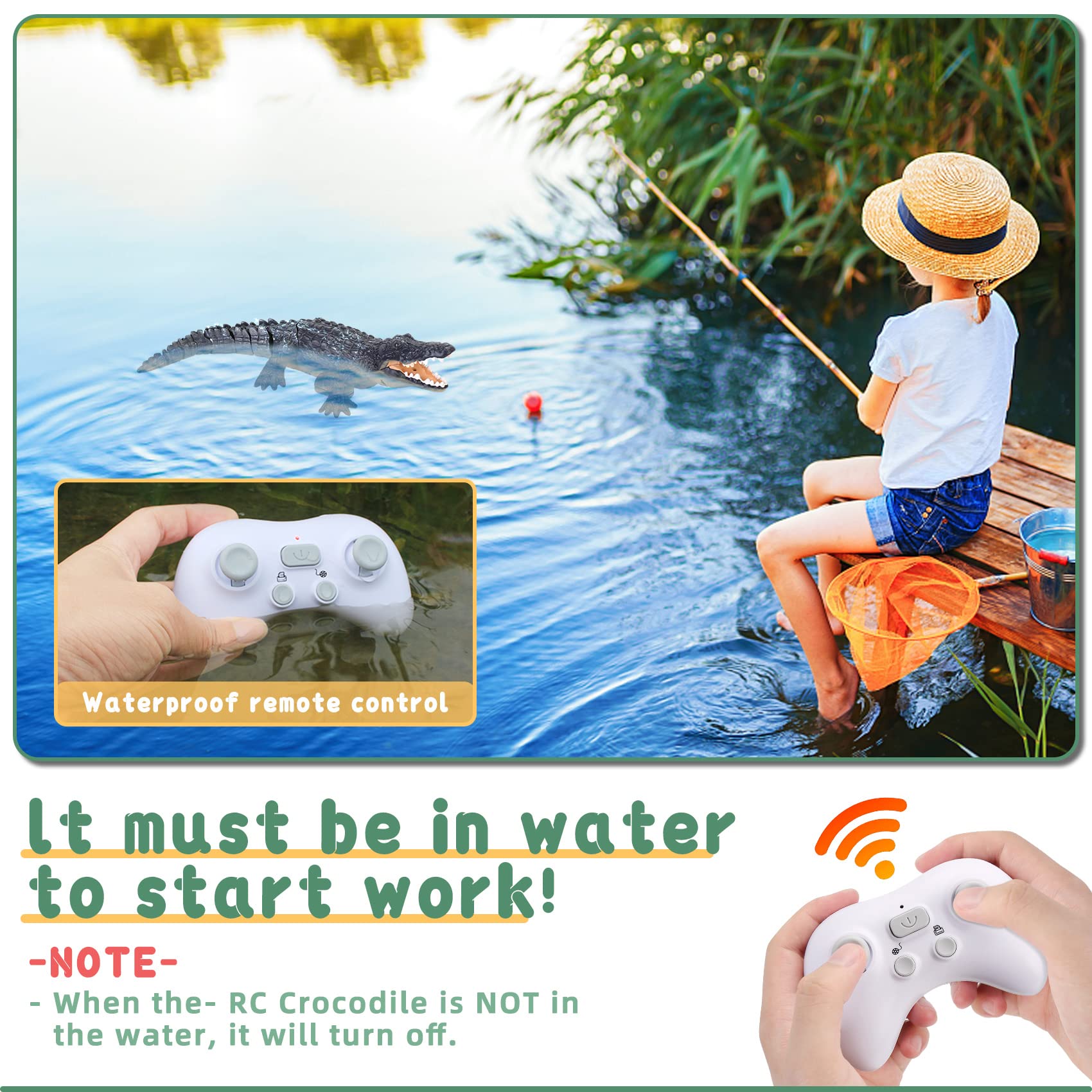 GearRoot Remote Control Crocodile Boat Toy 1:18 Scale High Simulation RC Crocodile for Swimming Pool Bathroom Great Gift RC Boat Alligator Toys for 6+ Year Old Boys and Girls