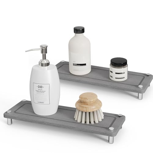 Johamoo Diatomaceous Earth Water Absorbing Stone Mat, Instant Dry Sink Caddy, Grey 2pcs