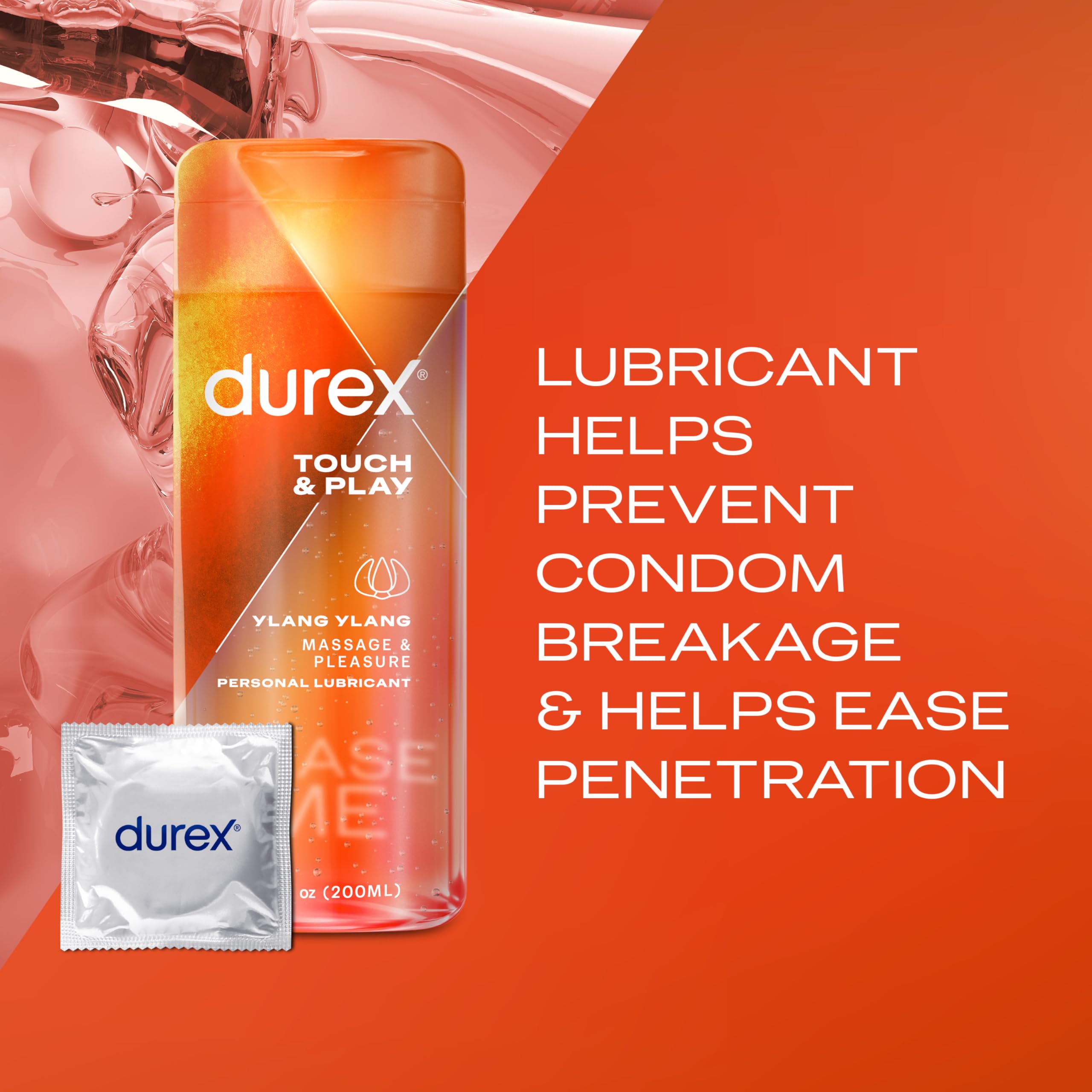 Durex Sensual Massage & Play 2 in 1, Massage Gel and Personal Lubricant, Intimate Seductive Lube with Ylang Ylang extract, Water-based, 6.76 oz. (Packaging May Vary)