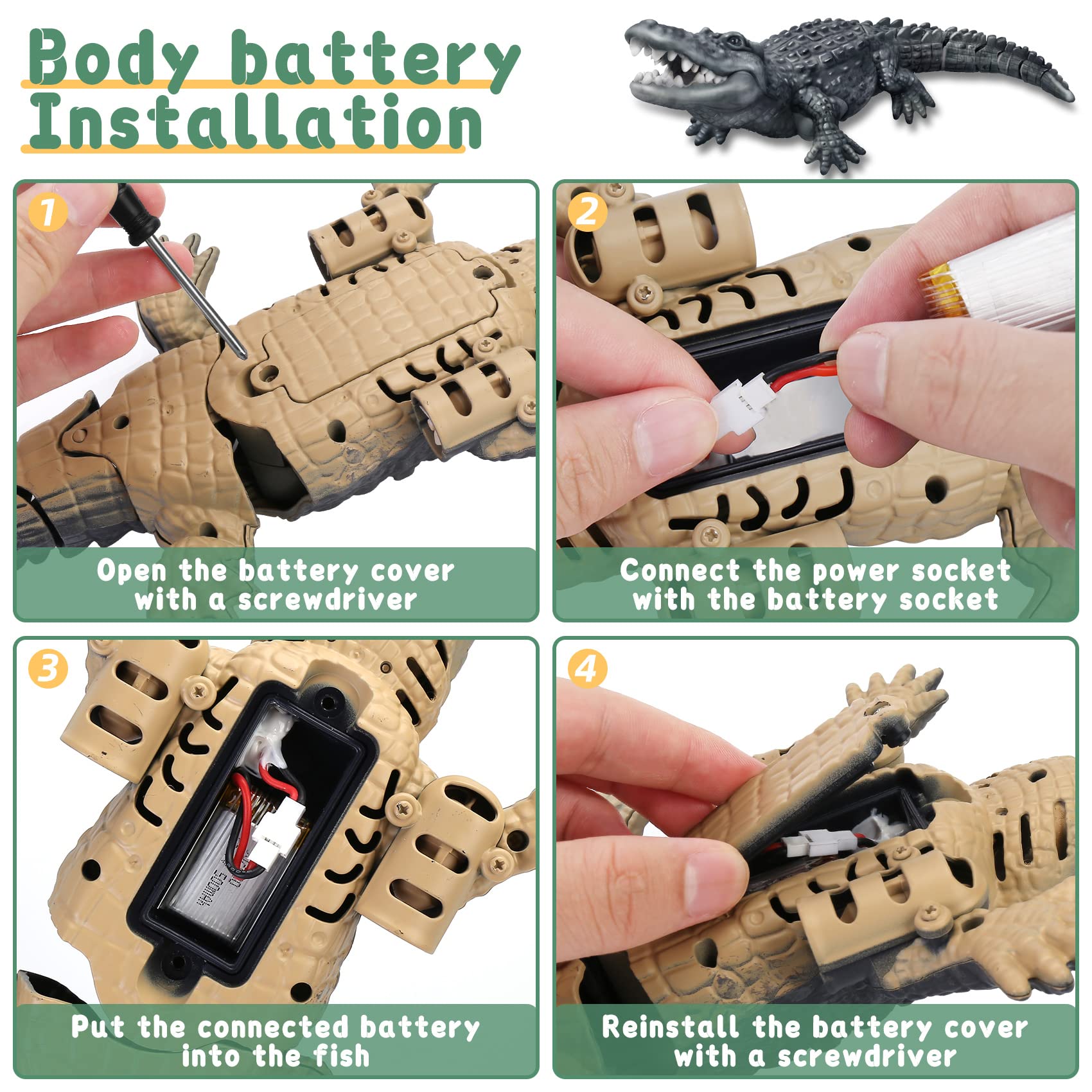 GearRoot Remote Control Crocodile Boat Toy 1:18 Scale High Simulation RC Crocodile for Swimming Pool Bathroom Great Gift RC Boat Alligator Toys for 6+ Year Old Boys and Girls
