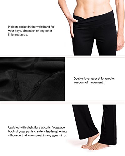 Yogipace 27"/28"/29"/30"/31"/32"/33"/35"/37" Inseam,Petite/Regular/Tall, Women's Bootcut Yoga Pants Long Workout Pants, 27", Black Size XXL
