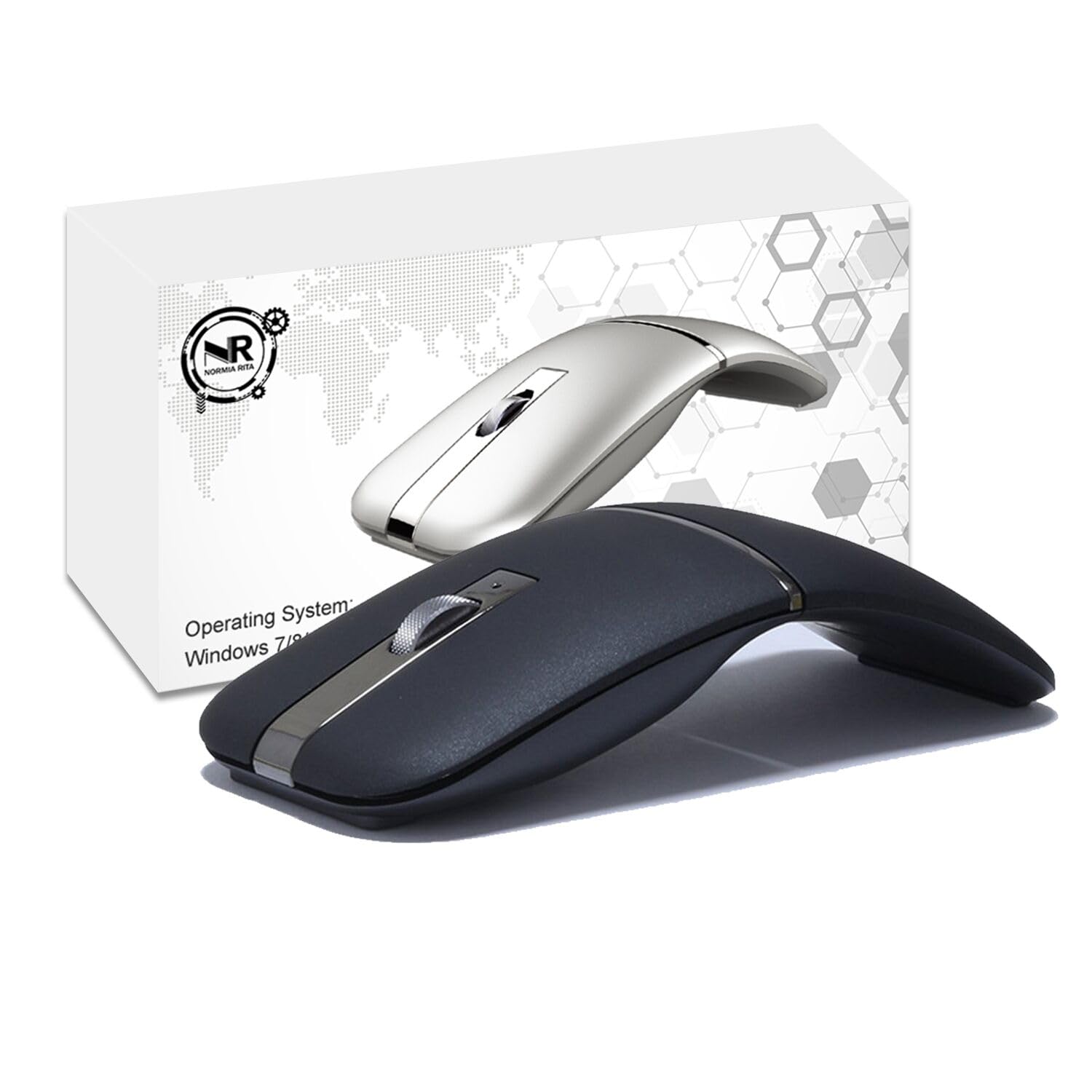 NORMIA RITA Foldable Arc Wireless Mouse Silent Click Bluetooth 5.0 and 2.4GHz Dual Modes Portable Curved Mouse for Home, Office, Travel