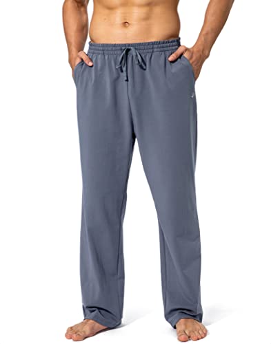 Pudolla Men's Cotton Yoga Sweatpants Athletic Lounge Pants Open Bottom Casual Jersey Pants for Men with Pockets (Mallard Blue Large)