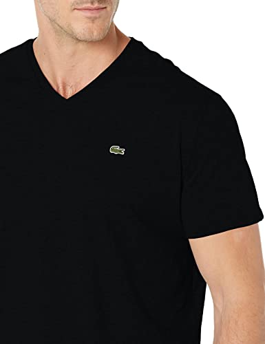 Lacoste Men's Short Sleeve V-Neck Pima Cotton Jersey T-Shirt, Black, Medium