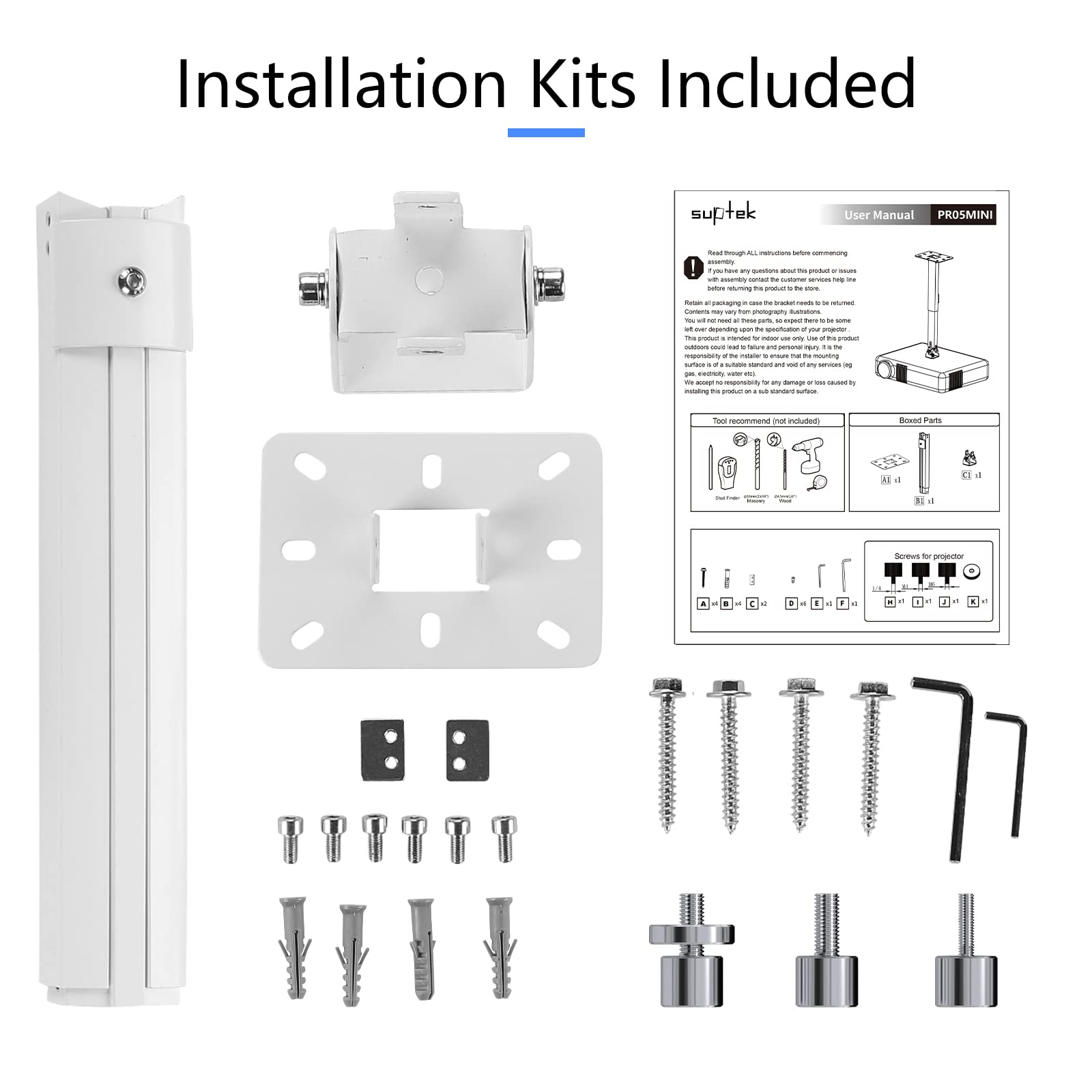 Suptek Extended Mini Projector Ceiling Mount Adjustable Wall Mount with Thread Adapters for Projector DVR Camera, Max 21inch (PR05MINI)