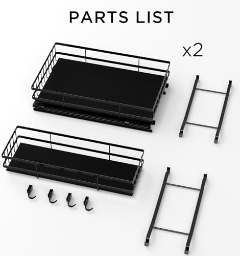 GMFINE 2 Pack Under Sink Organizer and Storage, 2 Tier Slide Out Undersink Cabinet Organizer Storage Organization with Hooks for Under Kitchen Bathroom Sink Storage Cleaning Supplies, Black
