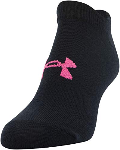 Under Armour Women's Essential 2.0 Lightweight No Show Socks, 6-Pairs , Black/Cerise Assorted , Medium