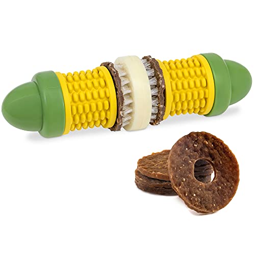 PetSafe Busy Buddy Cravinโ Corncob Dog โ Treat Ring Holding Chew Toy โ BPA Free Rubber โ Butter Scented โ Interactive Pet Puzzle for Boredom or Separation Anxiety โ Small to Large Dogs