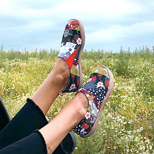 UIN Women's Casual Loafers Travel Painted Walking Slip On Lightweight Comfortable Canvas Fashion Sneakers Hana (42)