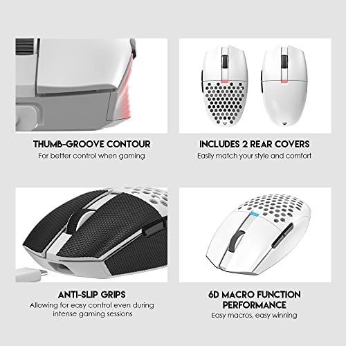 Fantech ARIA XD7 Wireless Gaming Mouse - Pixart 3395 Gaming Sensor 26000 DPI, KAILH GM8.0 Switches, Super Lightweight 59 Grams and Ambidextrous Egg Shape, 3-Mode Connectivity, White