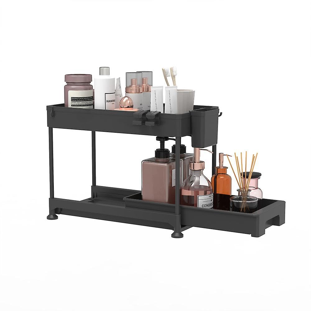 2PC Under Sink Storage Organizer Set Black, Under Sink Storage For kitchen And Bathroom, Multi Purpose Cabinet Storage