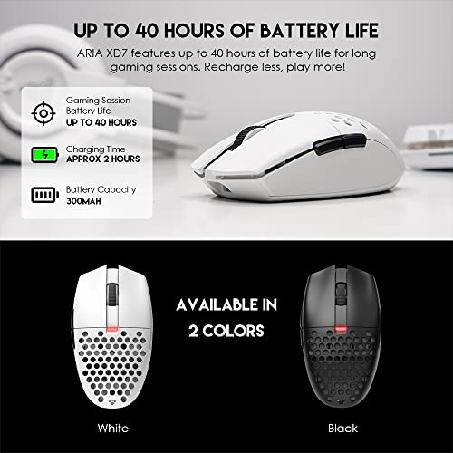 Fantech ARIA XD7 Wireless Gaming Mouse - Pixart 3395 Gaming Sensor 26000 DPI, KAILH GM8.0 Switches, Super Lightweight 59 Grams and Ambidextrous Egg Shape, 3-Mode Connectivity, White