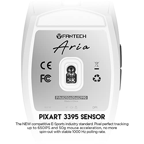 Fantech ARIA XD7 Wireless Gaming Mouse - Pixart 3395 Gaming Sensor 26000 DPI, KAILH GM8.0 Switches, Super Lightweight 59 Grams and Ambidextrous Egg Shape, 3-Mode Connectivity, White