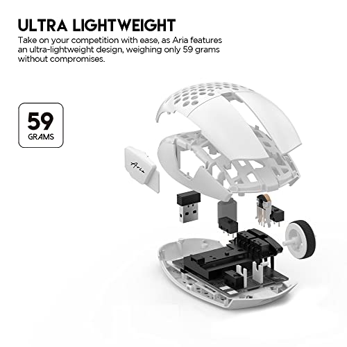 Fantech ARIA XD7 Wireless Gaming Mouse - Pixart 3395 Gaming Sensor 26000 DPI, KAILH GM8.0 Switches, Super Lightweight 59 Grams and Ambidextrous Egg Shape, 3-Mode Connectivity, White