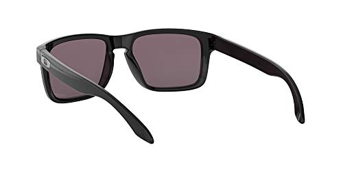 Oakley Men's OO9244 Holbrook Low Bridge Fit Rectangular Sunglasses, Polished Black Silver Logo/Prizm Grey, 56 mm