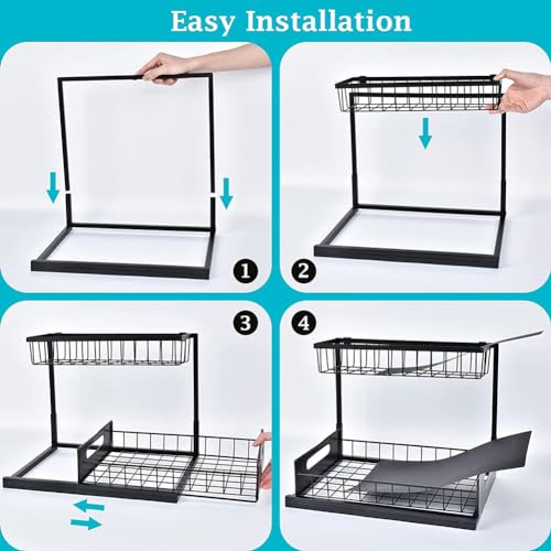 EFLALYHG Sink Organizer with Sliding Bottom Design Kitchen Organizer, Double Under Sink Bathroom Organizer, 2 Tier Pull Out Sliding Cabinet Organizer