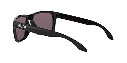 Oakley Men's OO9244 Holbrook Low Bridge Fit Rectangular Sunglasses, Polished Black Silver Logo/Prizm Grey, 56 mm