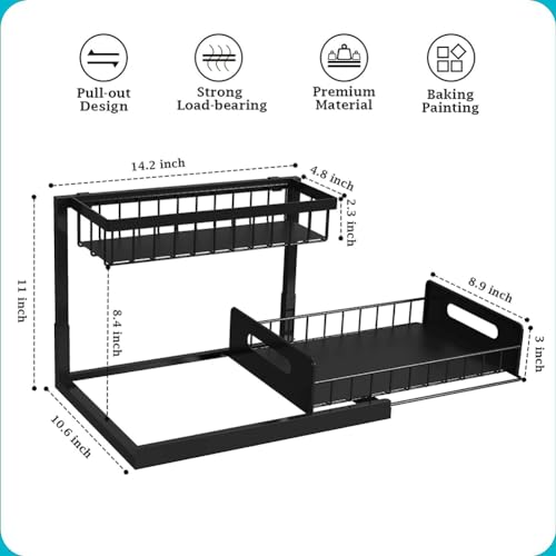 EFLALYHG Sink Organizer with Sliding Bottom Design Kitchen Organizer, Double Under Sink Bathroom Organizer, 2 Tier Pull Out Sliding Cabinet Organizer