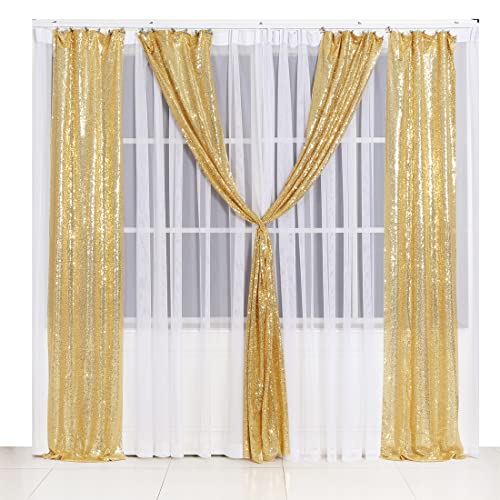 Juya Delight Gold Sequin Backdrop Curtain,4PCS 2FTx8ft Glitter Backdrop Curtain for Party,Birthday,Christmas Wedding Decoration