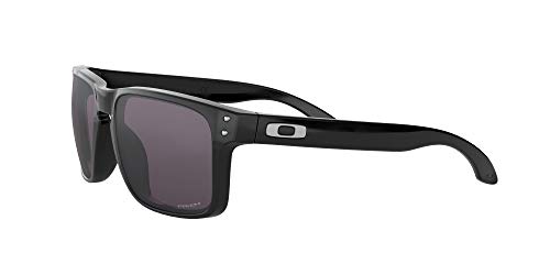 Oakley Men's OO9244 Holbrook Low Bridge Fit Rectangular Sunglasses, Polished Black Silver Logo/Prizm Grey, 56 mm