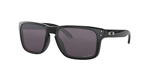 Oakley Men's OO9244 Holbrook Low Bridge Fit Rectangular Sunglasses, Polished Black Silver Logo/Prizm Grey, 56 mm
