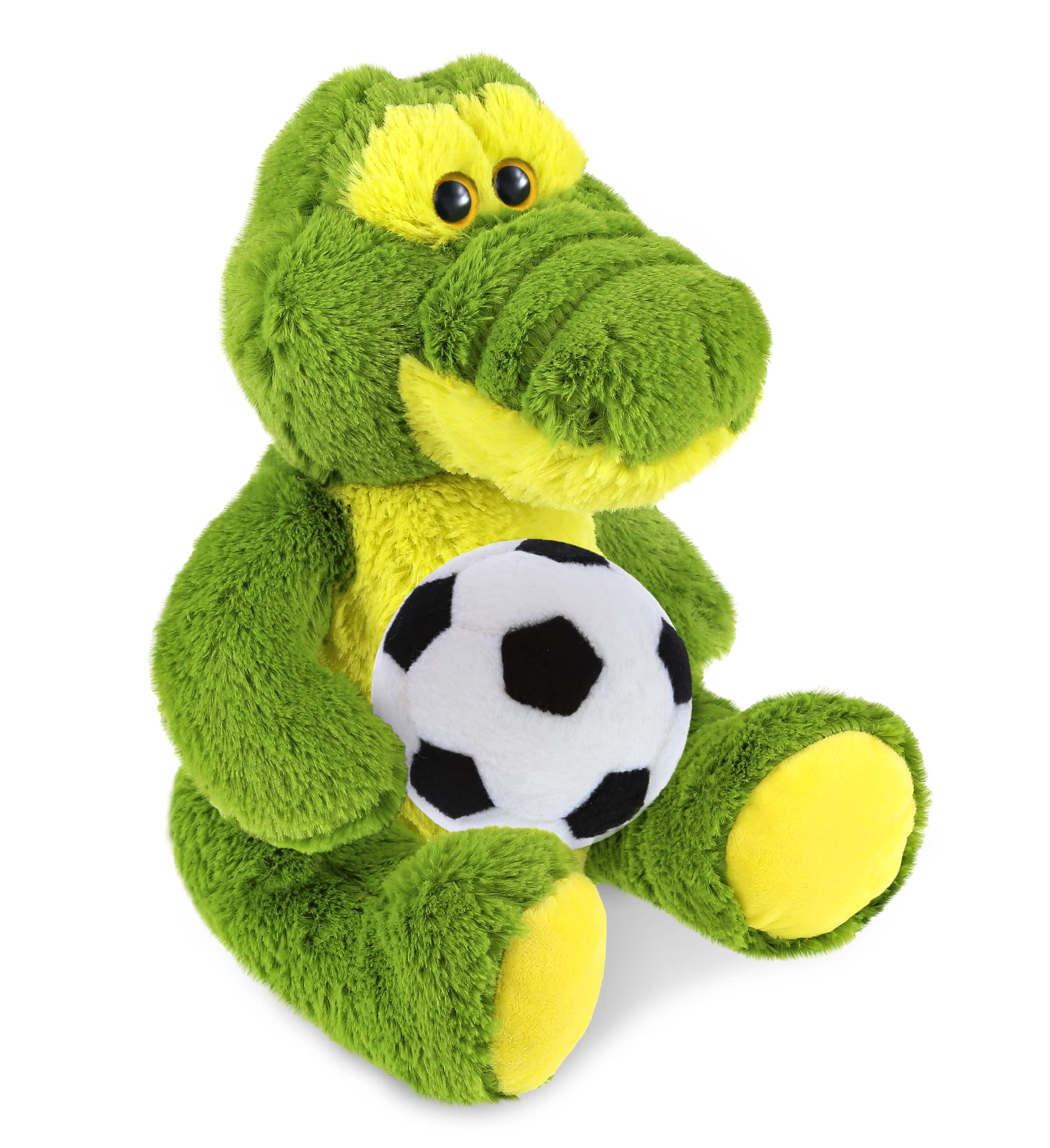 DolliBu Sitting Green Alligator Stuffed Animal with Soccer Ball Plush - Soft Huggable Alligator Playtime Plush Toy, for Kids and Adults - 12 Inches