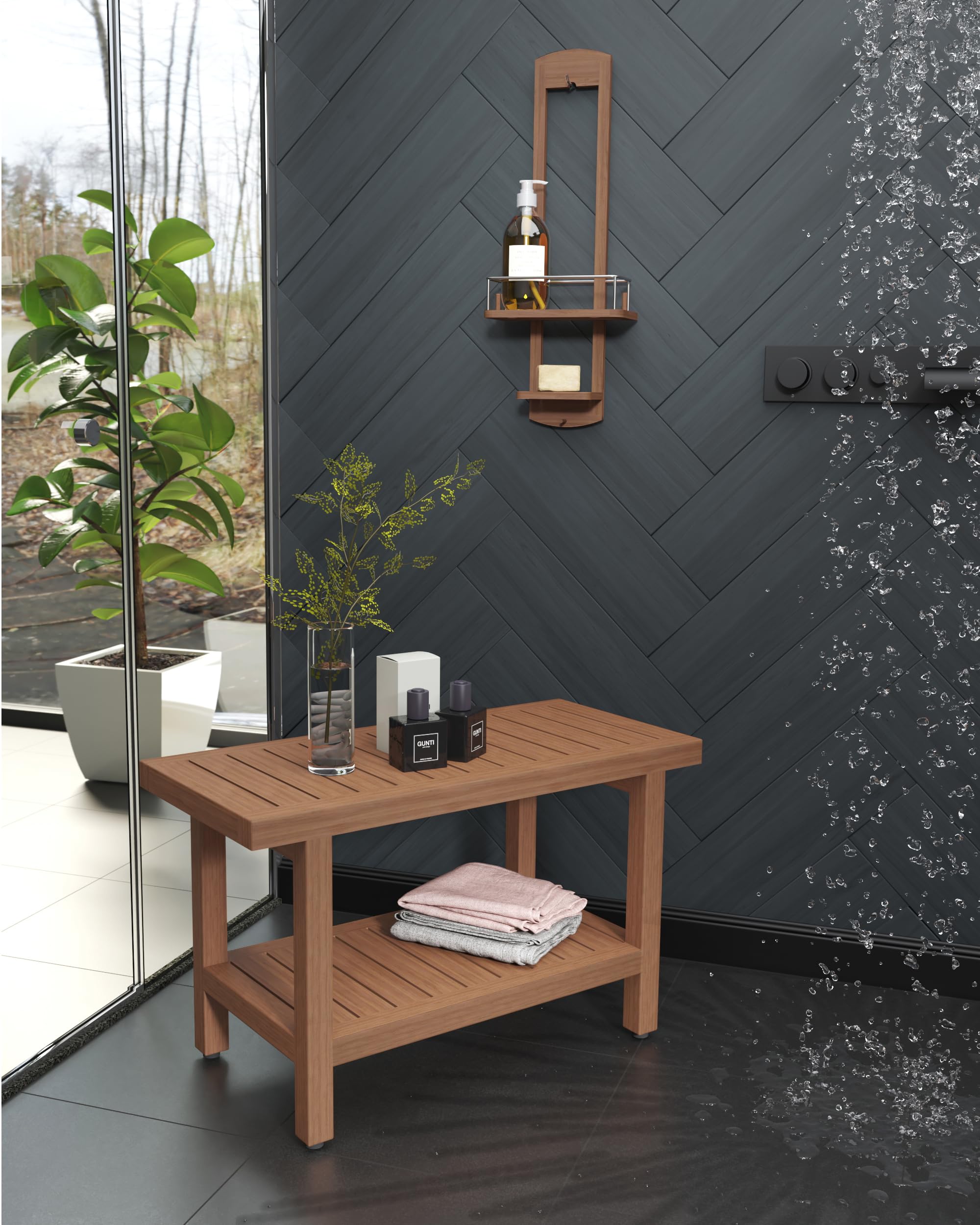 AquaTeak The Original Moa Small Teak Shower Caddy