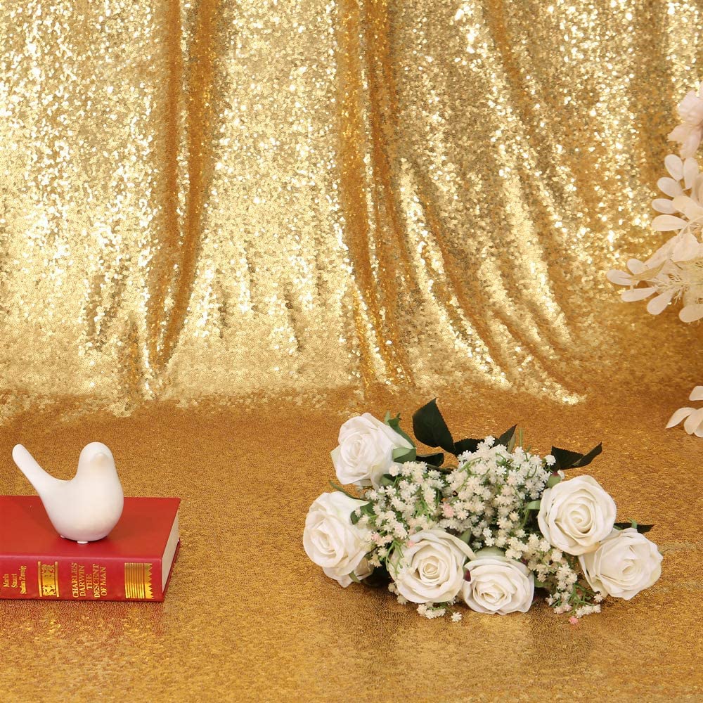 Juya Delight Gold Sequin Backdrop Curtain, Glitter Backdrop Curtain for Parties, Christmas, Wedding, Party Decoration (6ftx8ft,Gold)