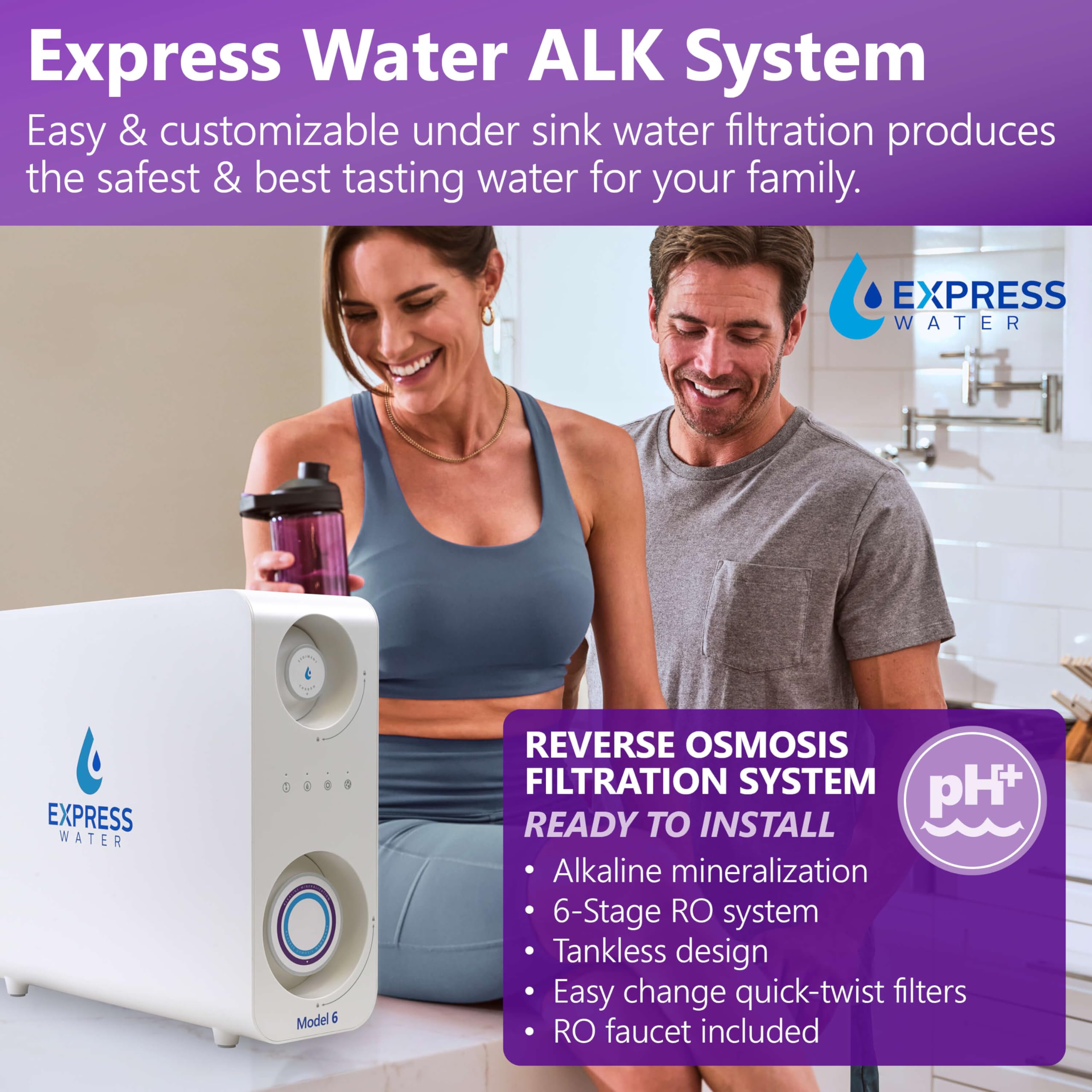 Express Water 600 GPD Tankless Reverse Osmosis System - 2:1 Pure to Drain Reverse Osmosis Water Filter System, Easy Install, Quick Twist Filters RO Water System - RO System Under Sink, Brushed Nickel