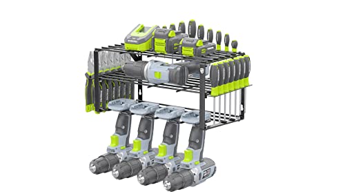 WORKPRO Power Tool Organizer, Wall Mounted Power Tool Holder, 3-Tiers Storage Rack for Cordless Drill Storage, 150 LBS Load Capacity for Garage, Warehouse, Workshop