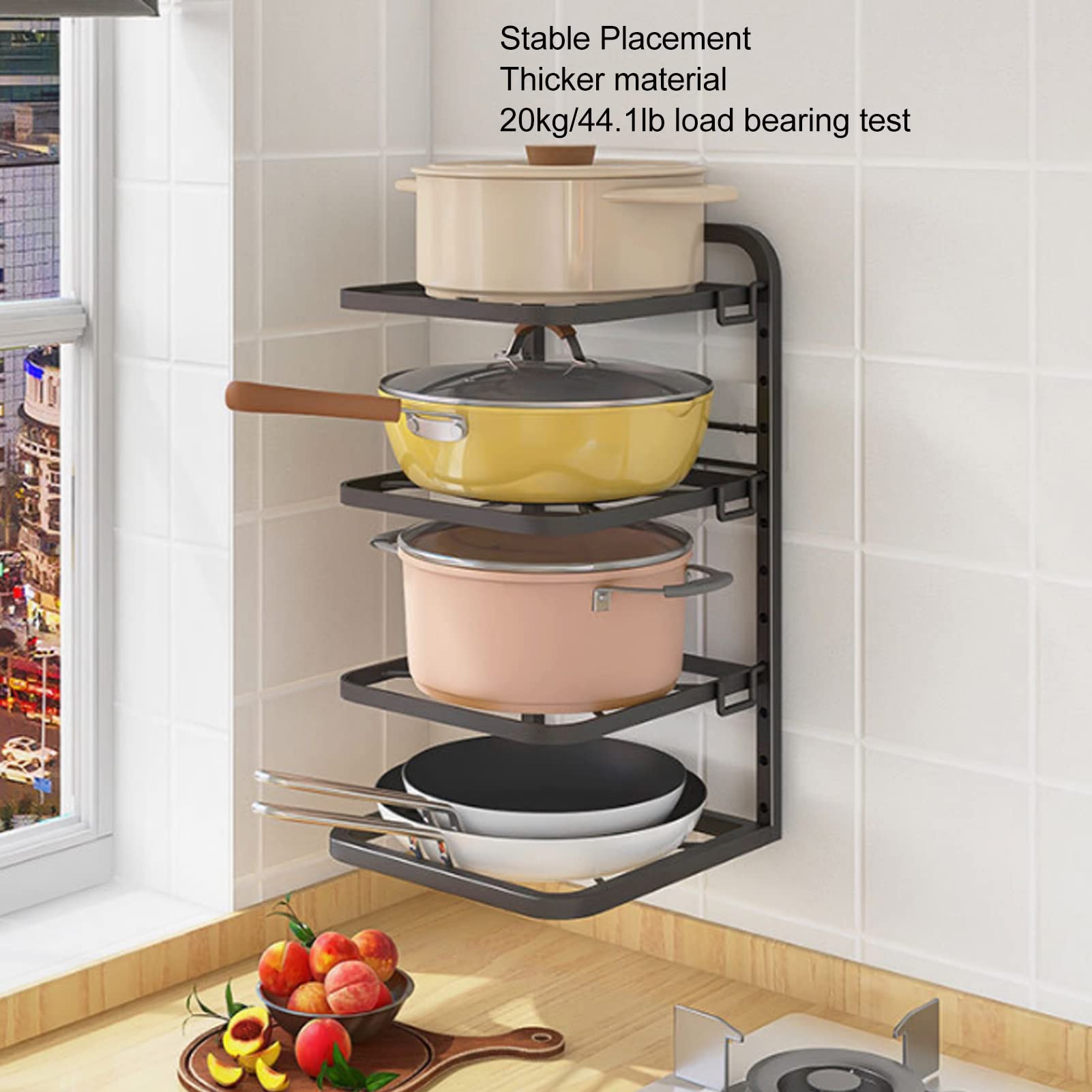 STARNOONTEK Under Sink Organizers and Storage, Kitchen 4 Tiers Adjustable Pots Organizer Space Saving Pan Rack for Under Sink Cabinet Countertopm,Black