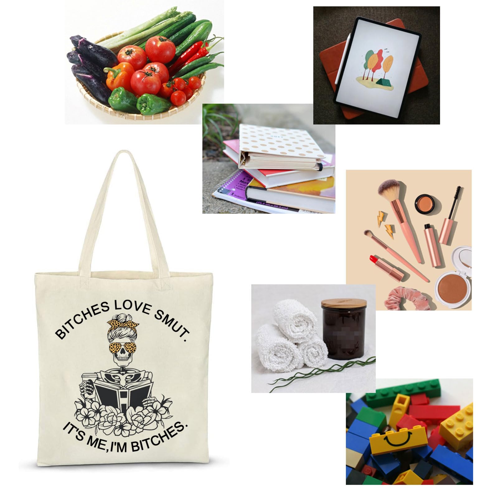 ZJXHPO Smut Slut Tote Bag Smut Book Lover Shoulder Bag Spicy Book Reader Reusable Grocery Shopping Bag Dark Romance handbag (Smut Bitches Tote bag)