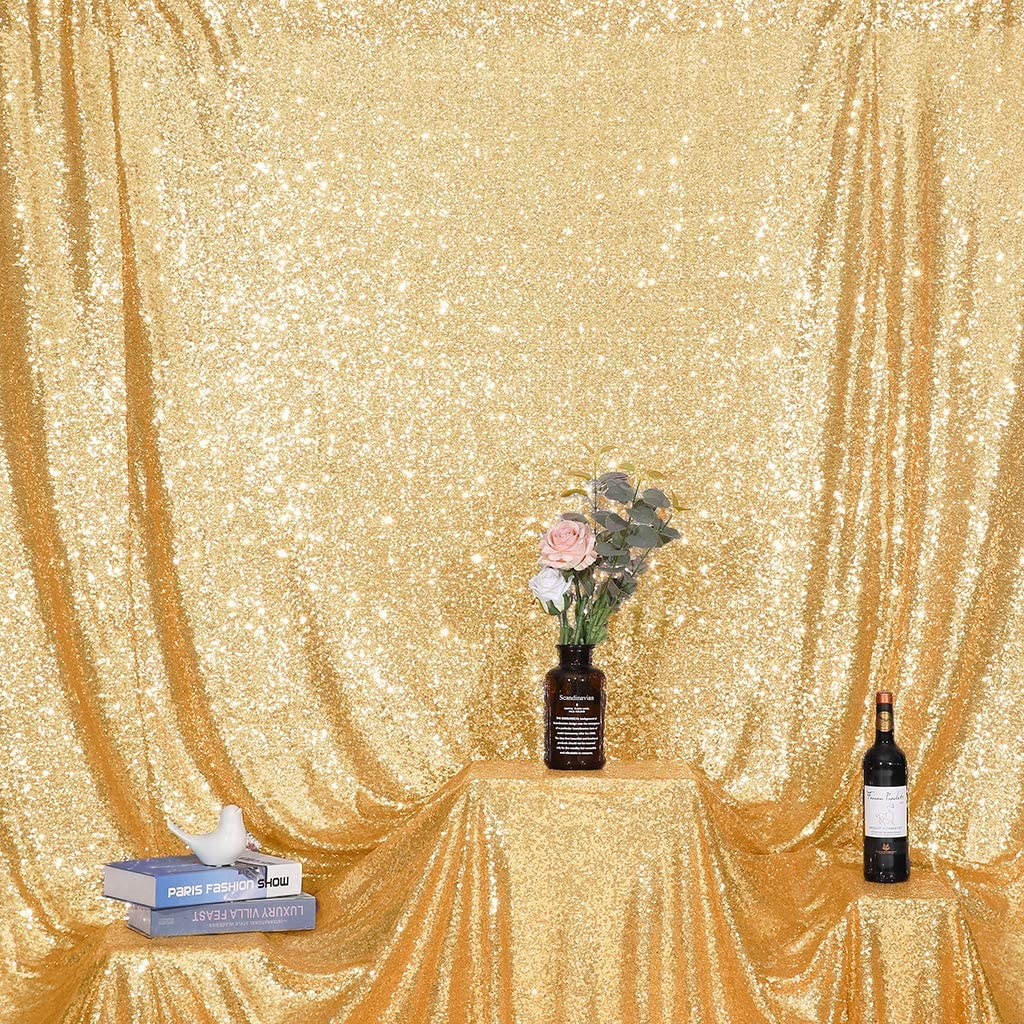 Juya Delight Gold Sequin Backdrop Curtain, Glitter Backdrop Curtain for Parties, Christmas, Wedding, Party Decoration (6ftx8ft,Gold)