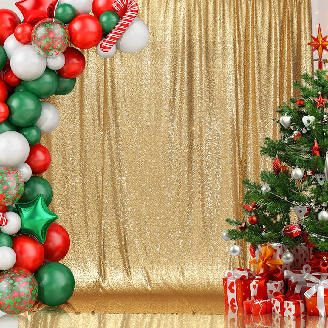 Juya Delight Gold Sequin Backdrop Curtain, Glitter Backdrop Curtain for Parties, Christmas, Wedding, Party Decoration (6ftx8ft,Gold)