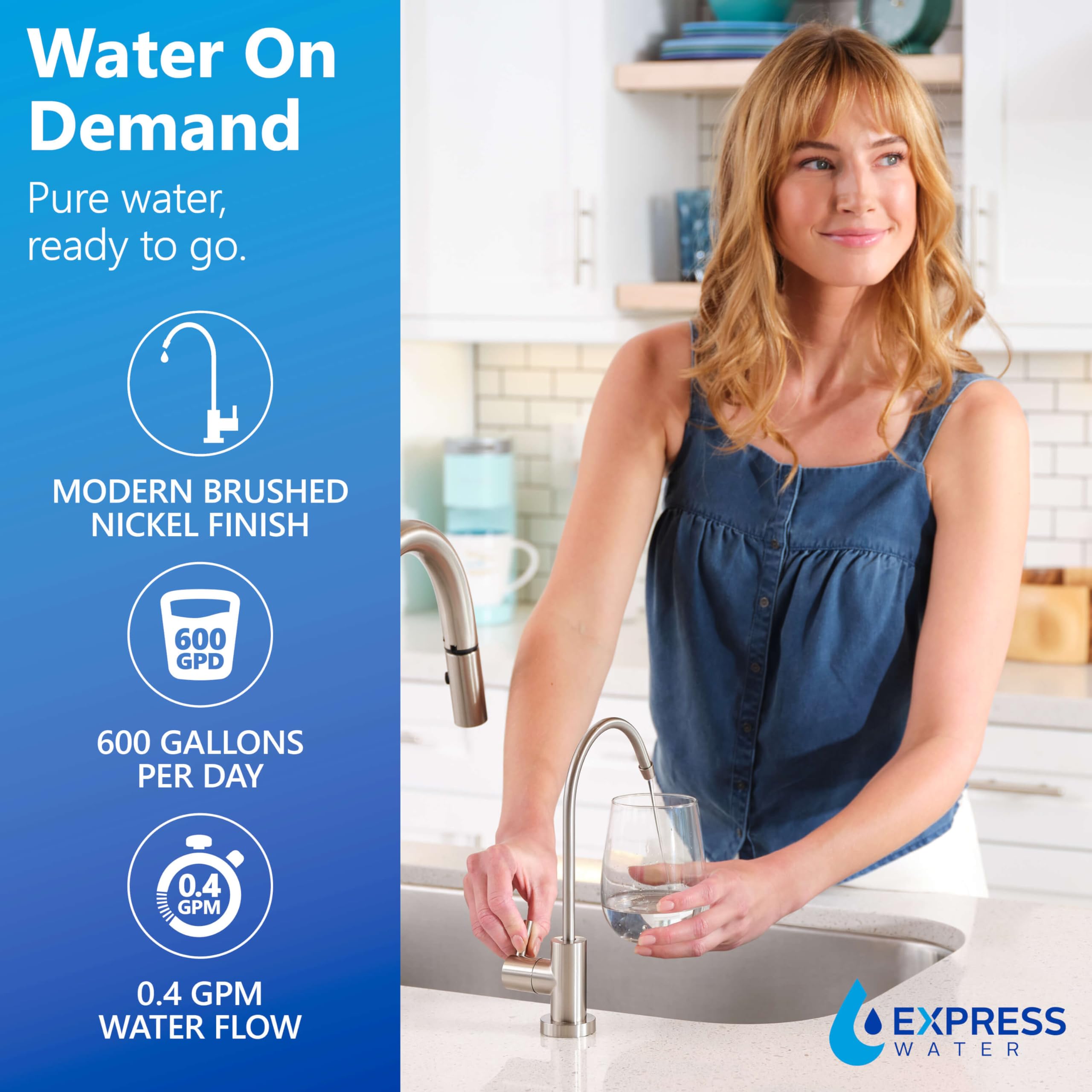Express Water 600 GPD Tankless Reverse Osmosis System - 2:1 Pure to Drain Reverse Osmosis Water Filter System, Easy Install, Quick Twist Filters RO Water System - RO System Under Sink, Brushed Nickel