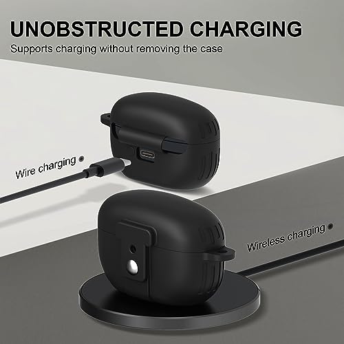 [Secure Lock] Case Cover Compatible with Sony WF-1000XM5, Silicone Case for Sony WF-1000XM5 Earbuds, Shockproof Anti Scratch Case Protective Cover with Carabiner and Lanyard (Black)