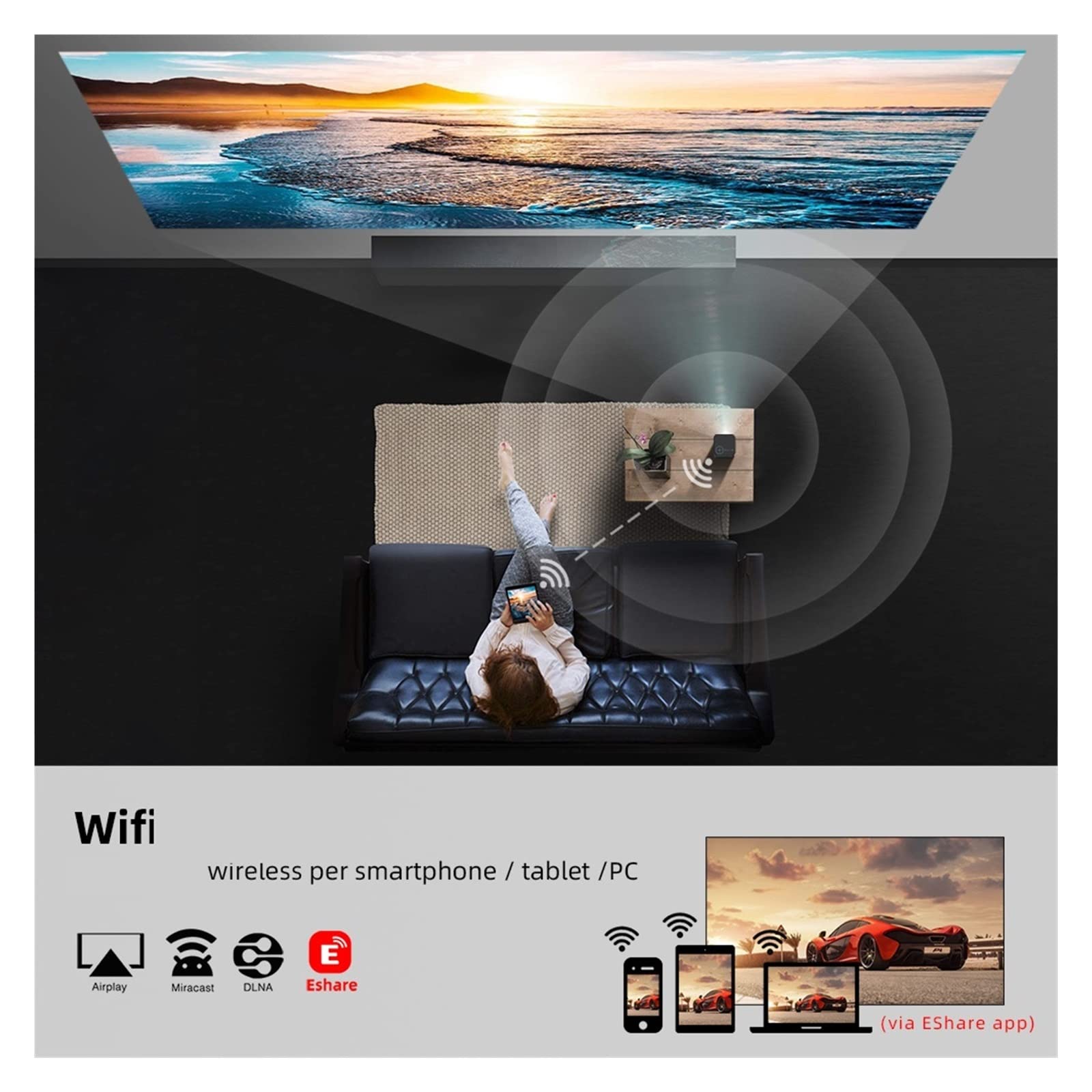 inBEKEA P19 3D 4K Cinema Home Theater 1080P Smart WIFI Video Outdoor LED DLP Mini Portable Pocket Projector