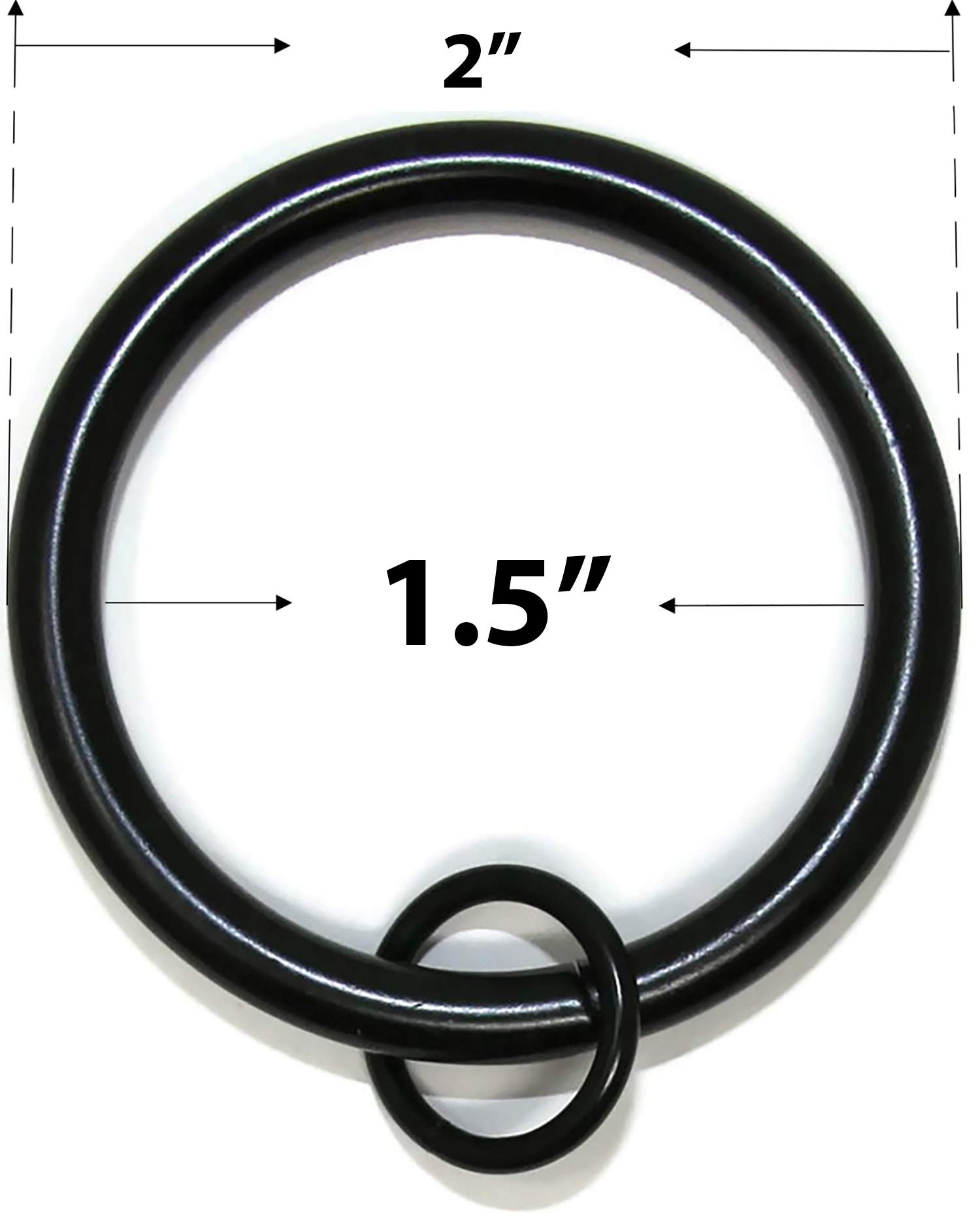 Urbanest Solid Metal Window Drapery Curtain Panel Ring with Eyelet, 1.5" Inner Diameter, Fits Up to 1.25" Rod, Set of 28 - Black