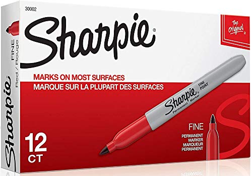 Sharpie 30002 Fine Point Permanent Marker, Marks On Paper and Plastic, Resist Fading and Water, AP Certified, Red Color, Pack Of 2 Boxes Of 12 Markers