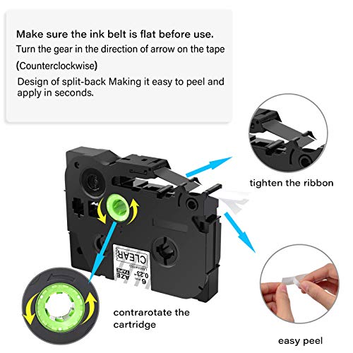GREENCYCLE Compatible for Brother TZe-111 TZ111 TZ TZe 6mm 0.23 Inch Black on Clear Laminated Label Tape for Ptouch PT D210 H110 H100 D400 D600 1230PC 1280 1290 Label Maker, 1/4 in x 26.2 ft, 4 Pack