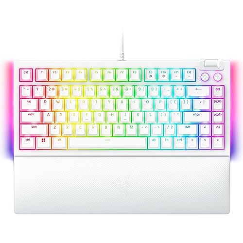 Razer BlackWidow V4 75% Mechanical Gaming Keyboard: Hot Swappable Design - Compact & Durable - Orange Tactile Switches - Chroma RGB - Roller & Media Keys - Wrist Rest Snap Tap - White