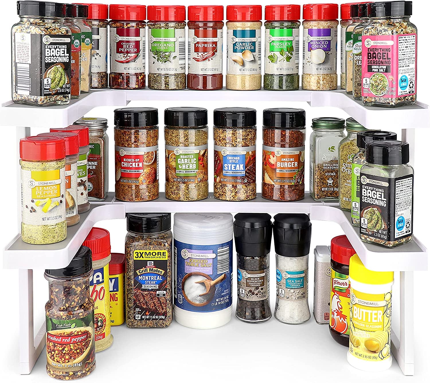 Spicy Shelf - Expandable 2 Tiered Spice Rack Organizer for Cabinet & Pantry - Kitchen Seasoning Organizer - Cabinet Spice Racks for Inside Cabinets - Seasoning Organization Storage Shelf