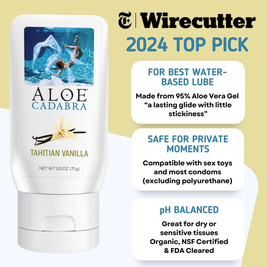 Aloe Cadabra Flavored Personal Lubricant and Vaginal Moisturizer, Organic Edible Aloe Lube for Men, Women and Couples, Non-Staining, pH Balanced, Toy Compatible (Tahitian Vanilla, 2.5 Ounces, 1 Pack)