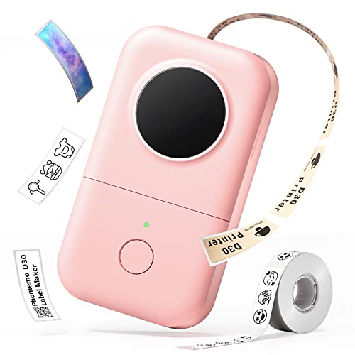 Phomemo Label Printer, D30 Mini Label Maker Machine with Tape, Phone Label Makers,Bluetooth Connection,Home Office School Organization,Gift for Men,Woman (USB Rechargeable)-Pink