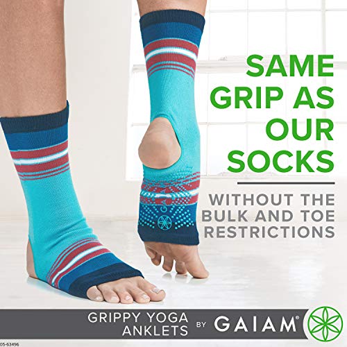 Gaiam Yoga Sock Anklets - Grippy Leg Warmer Ankle Socks for Yoga, Barre, Pilates, Dance, Aerobics - Bermuda Blue