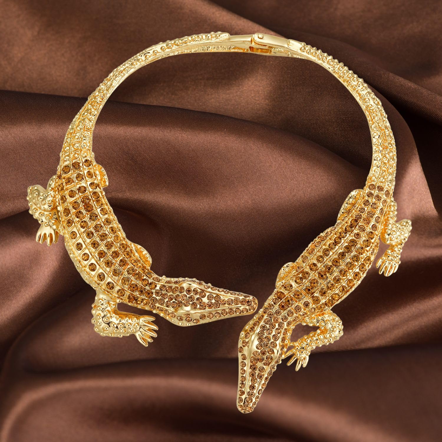 Tiberu Women’s Statement Crocodile Choker Necklaces Punk Alligator Gator Bib Collar Necklace Party Costume Jewelry (Brown)
