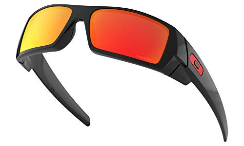 Oakley Gascan Sunglasses (Polished Black Frame, Prizm Ruby Lens) with Lens Cleaning Kit and Country Flag Microbag
